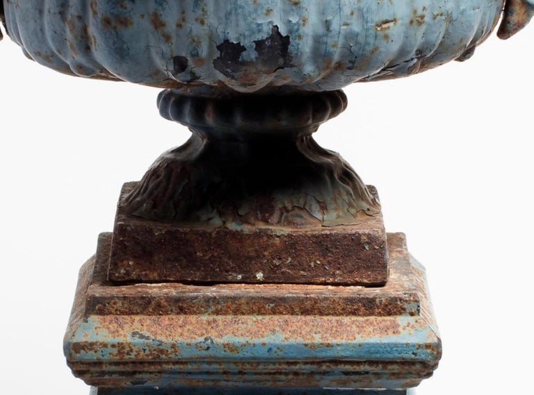 19th Century French Pedestal Urn Planter with Blue Enamel Finish at ...