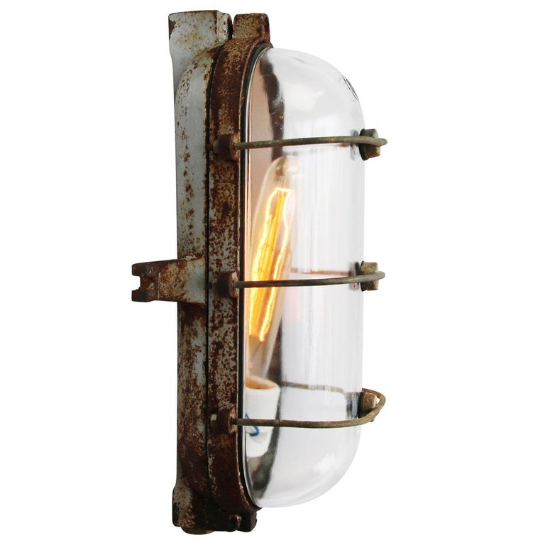 Cast Iron Vintage Industrial Clear Glass Wall Lamp Scone at 1stDibs