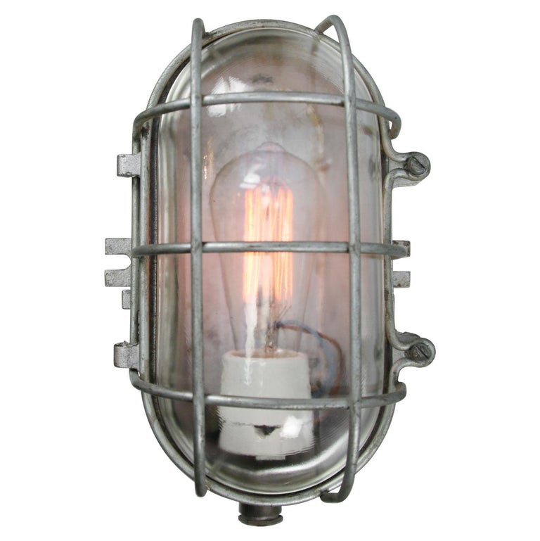 Cast Iron Vintage Industrial Clear Glass Wall Lamp Scone at 1stDibs