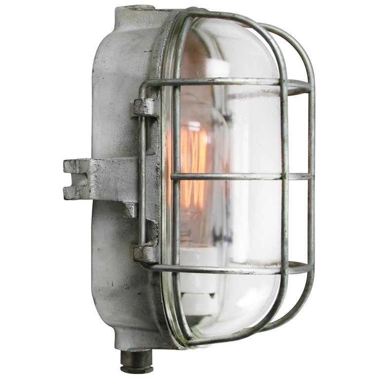 Cast Iron Vintage Industrial Clear Glass Wall Lamp Scone at 1stDibs