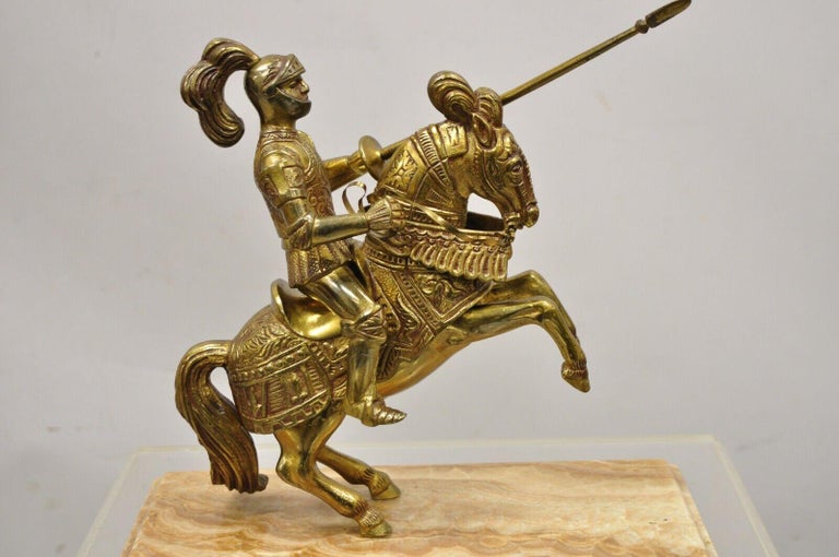 Cast Metal Marble Base Renaissance Style Gothic Soldier on Horse Statue ...