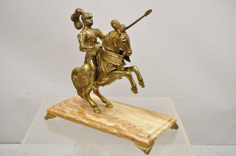 Cast Metal Marble Base Renaissance Style Gothic Soldier on Horse Statue ...