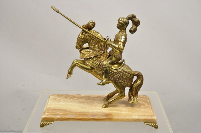 Cast Metal Marble Base Renaissance Style Gothic Soldier on Horse Statue ...
