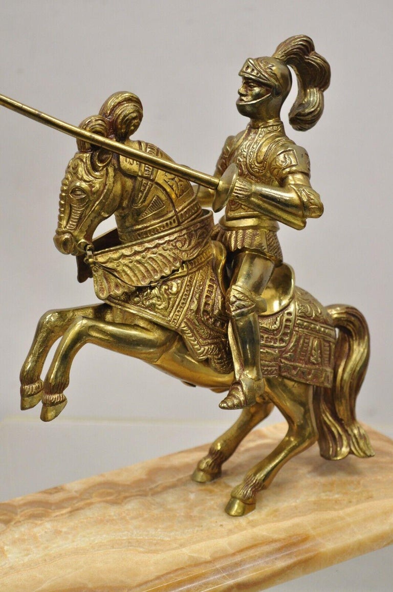 Cast Metal Marble Base Renaissance Style Gothic Soldier on Horse Statue ...