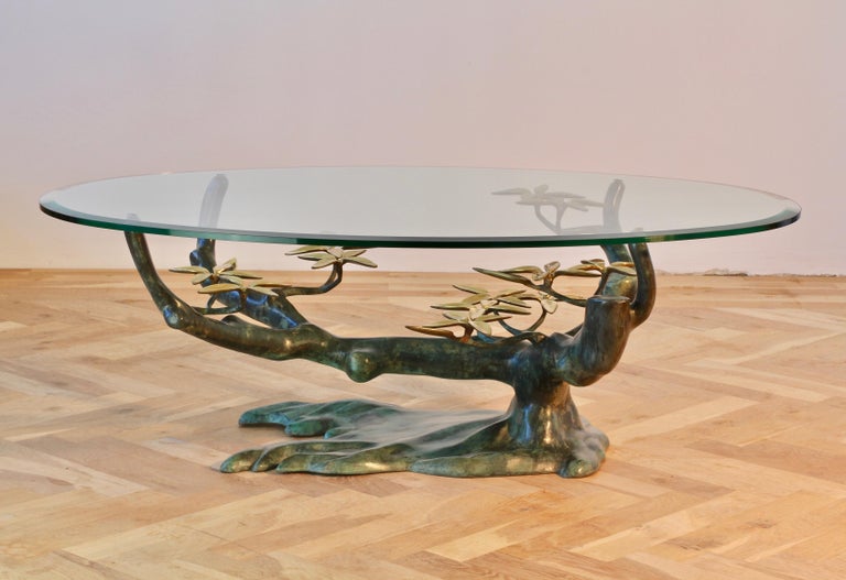 Cast Patinated Brass and Glass 'Bonsai' Tree Form Coffee Table c.1980s ...