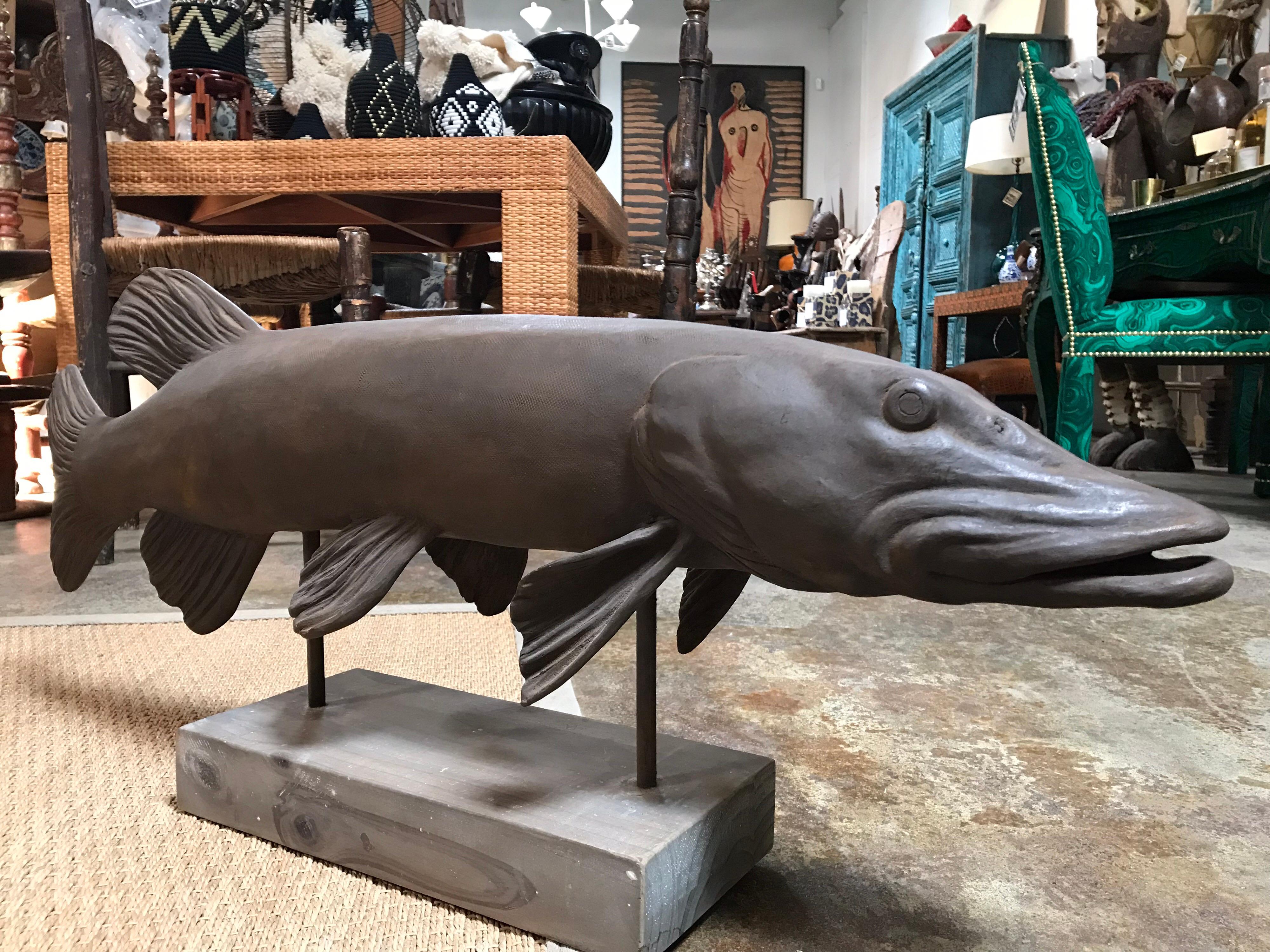 Cast Pike Fish Sculpture Mounted on Wood at 1stDibs | pike sculpture ...