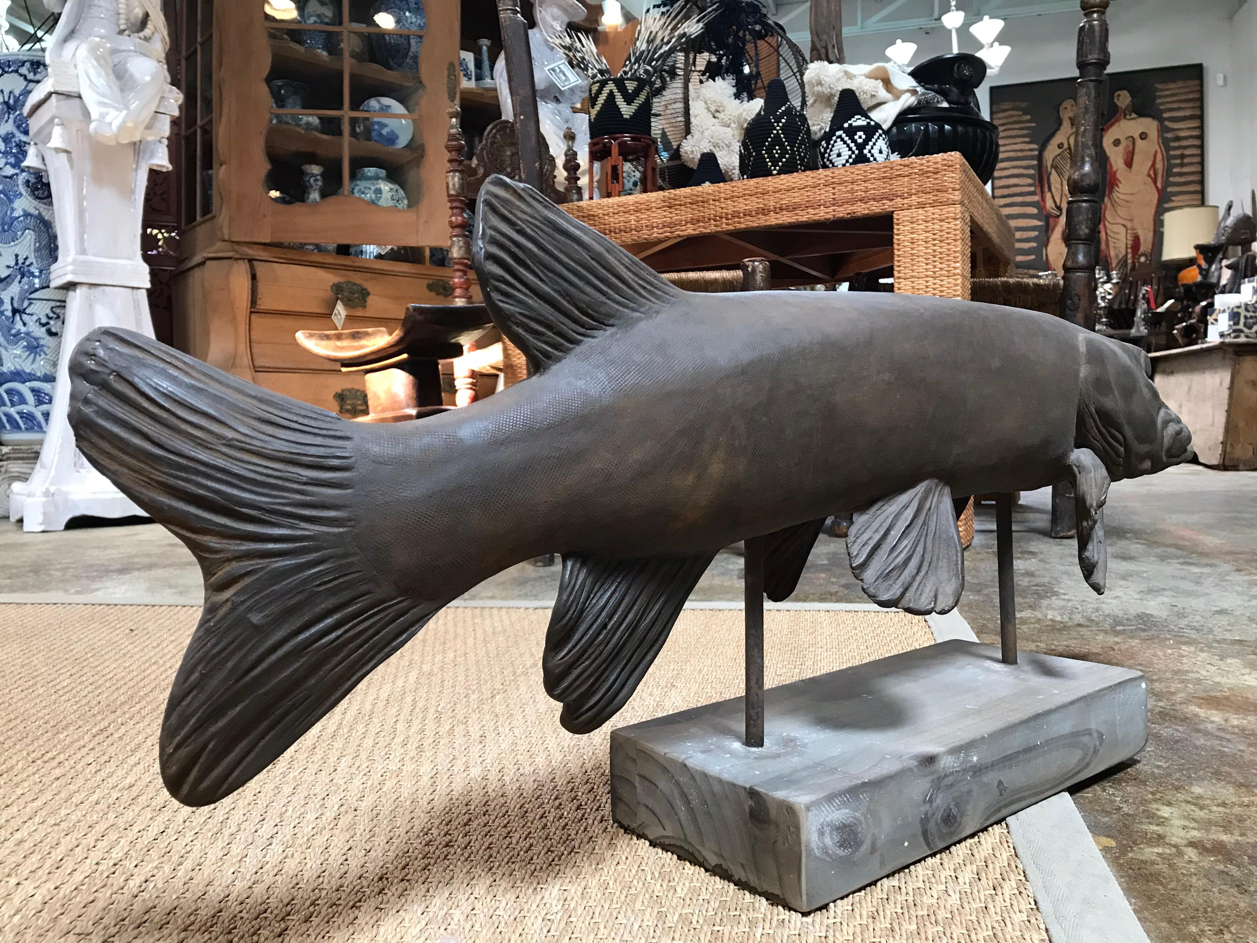 Cast Pike Fish Sculpture Mounted on Wood at 1stDibs | pike sculpture ...