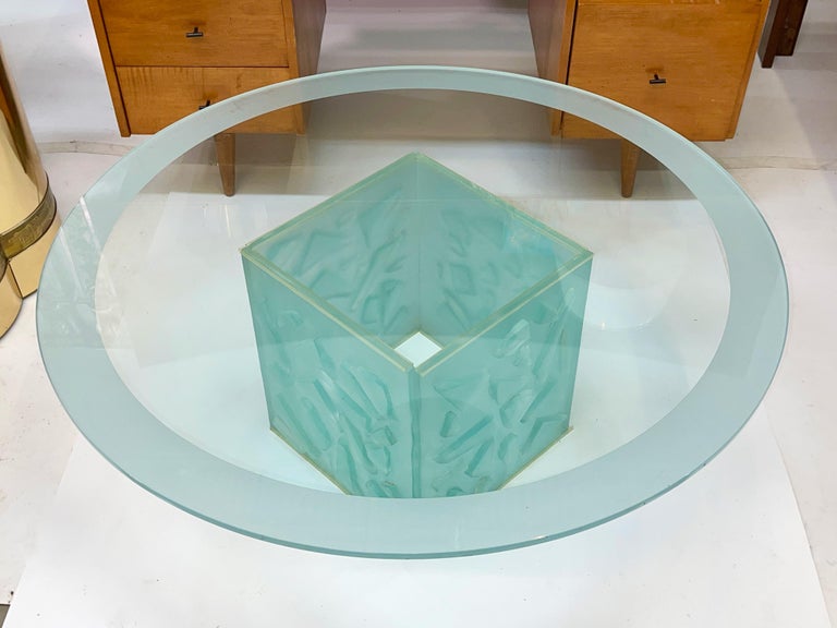 Cast and Sandblasted Glass Round Cocktail Table For Sale at 1stDibs