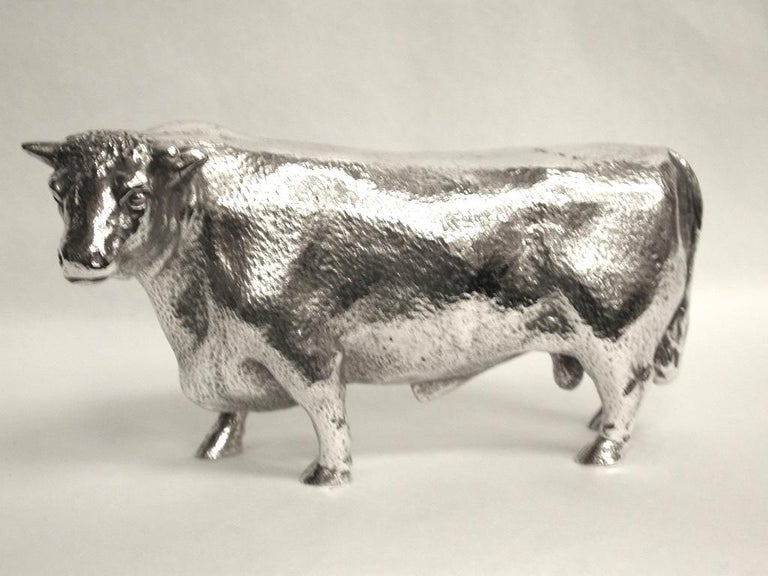 Cast Silver Plated Bull, circa 1950 For Sale at 1stDibs
