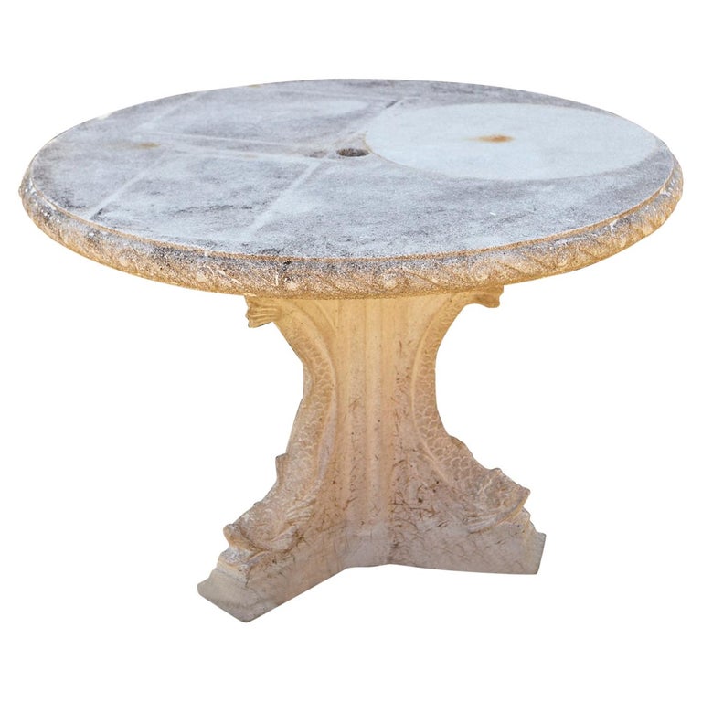 Cast Stone Center Table on Triangular Base with Decorative Elements ...