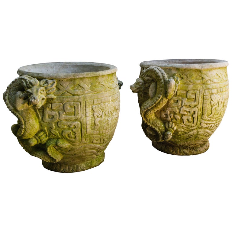 Cast Stone Dragon Decorated Planter For Sale at 1stDibs | dragon ...