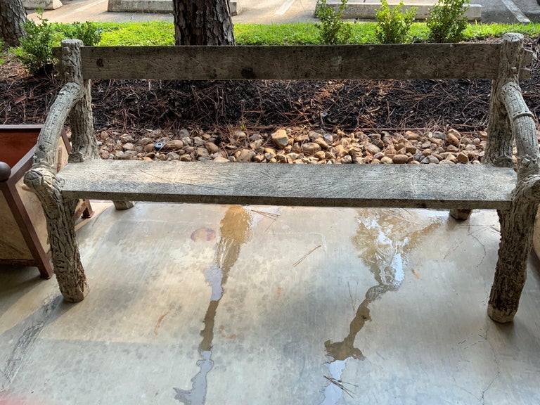 Cast Stone Faux Bois Garden Bench For Sale at 1stDibs