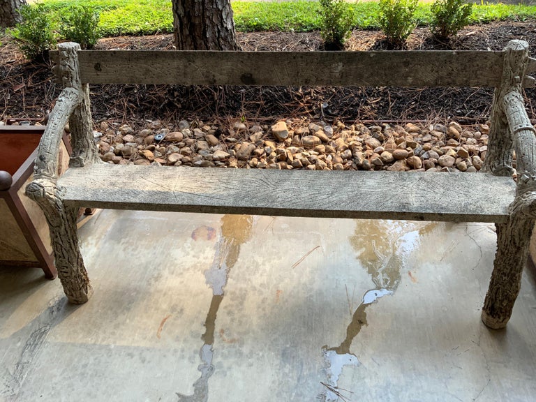 Cast Stone Faux Bois Garden Bench For Sale at 1stDibs