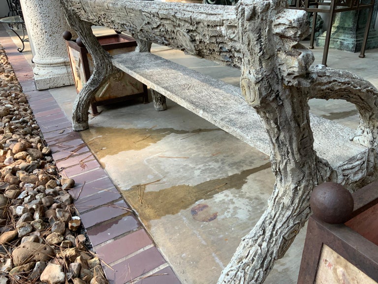 Cast Stone Faux Bois Garden Bench For Sale at 1stDibs