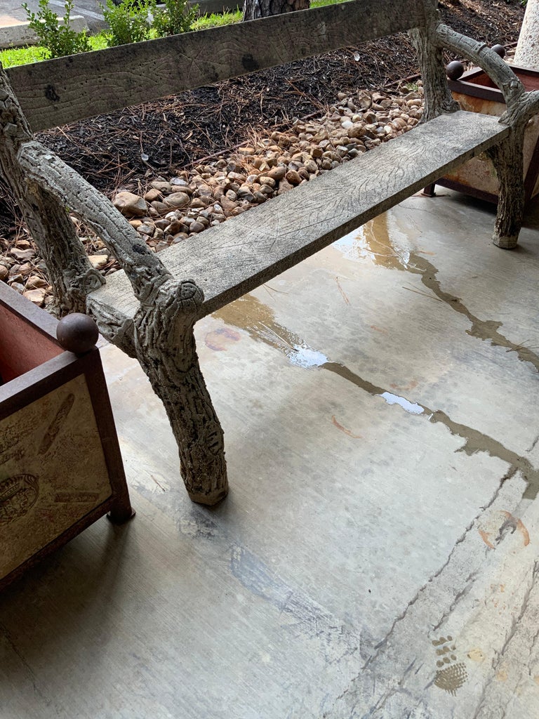 Cast Stone Faux Bois Garden Bench For Sale at 1stDibs
