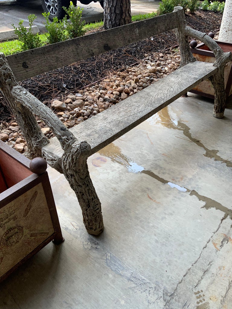 Cast Stone Faux Bois Garden Bench For Sale at 1stDibs