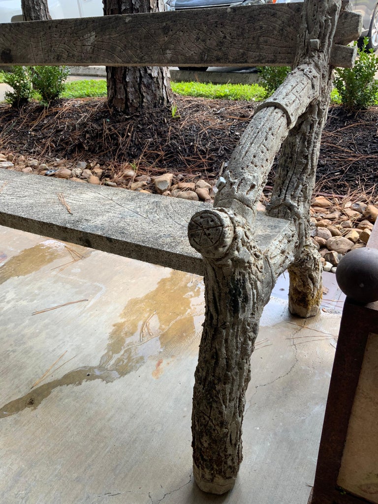 Cast Stone Faux Bois Garden Bench For Sale at 1stDibs