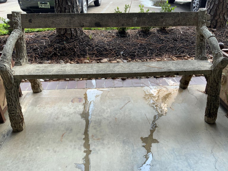 Cast Stone Faux Bois Garden Bench For Sale at 1stDibs