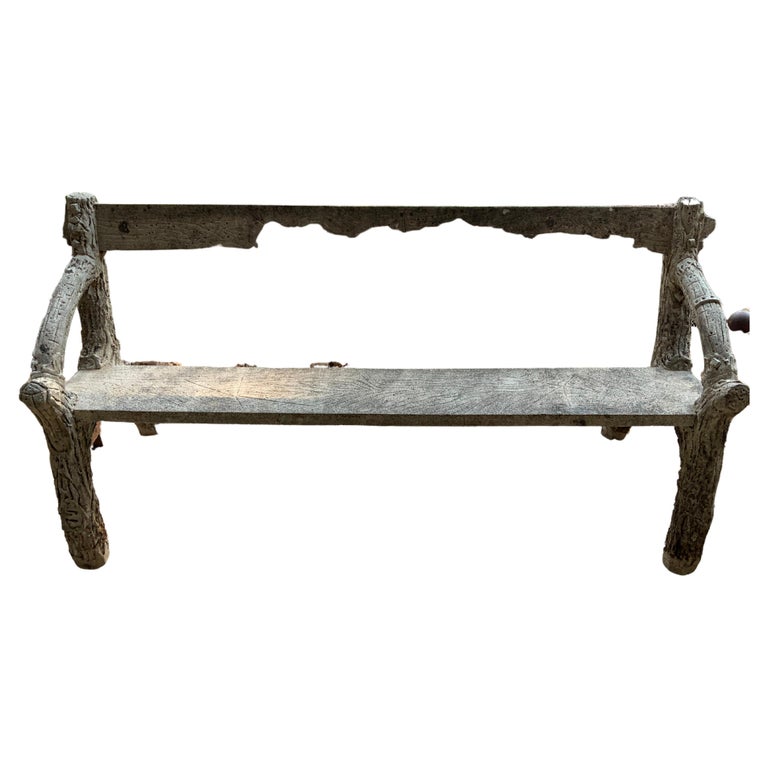 Cast Stone Faux Bois Garden Bench For Sale at 1stDibs