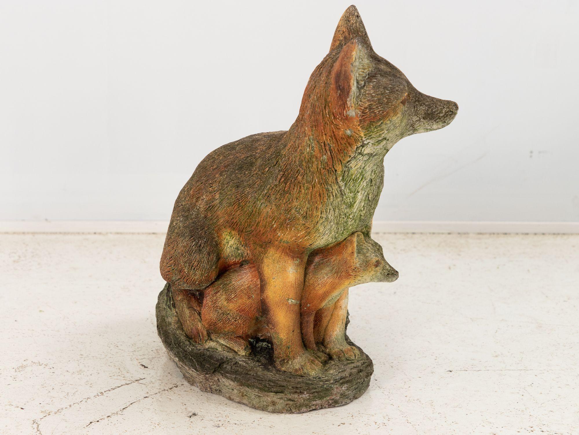 Cast Stone Fox Family Garden Ornament, 20th Century For Sale at 1stDibs