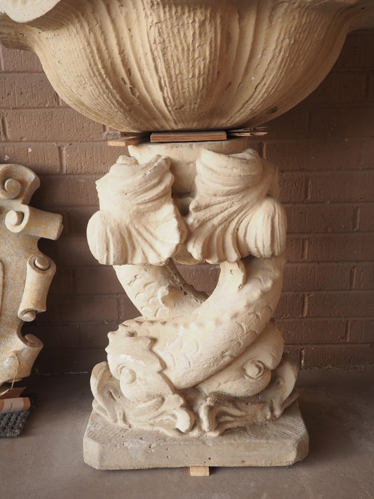 Cast Stone French Wall Fountain with Putti and Dolphins For Sale at 1stDibs