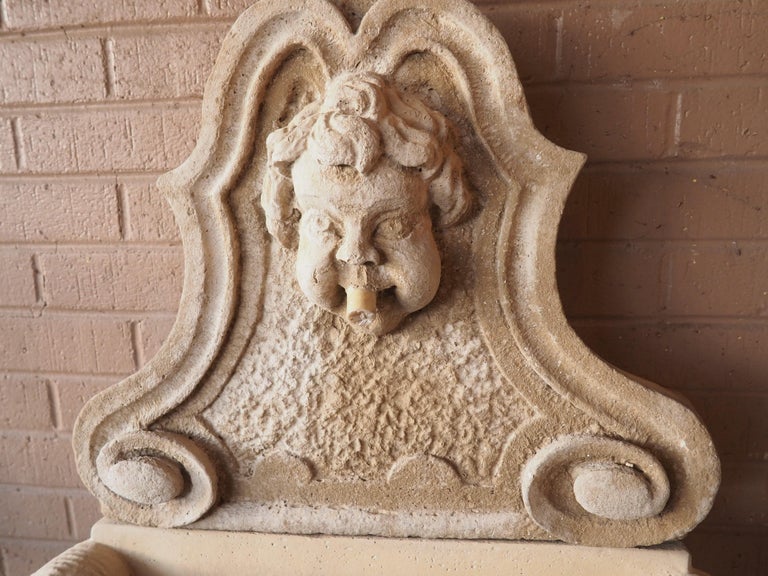 Cast Stone French Wall Fountain with Putti and Dolphins For Sale at 1stDibs