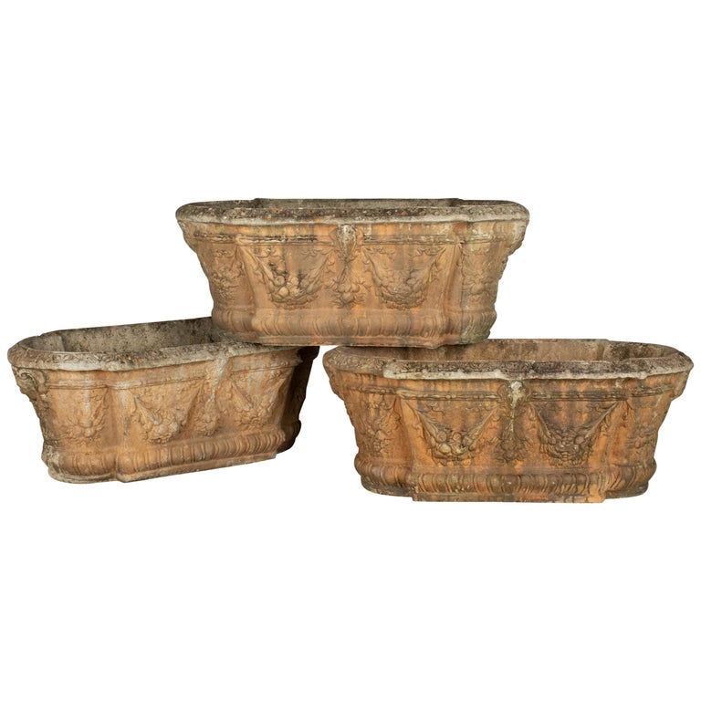 Cast Stone Rectangular Garden Planters, Set of 3 at 1stDibs