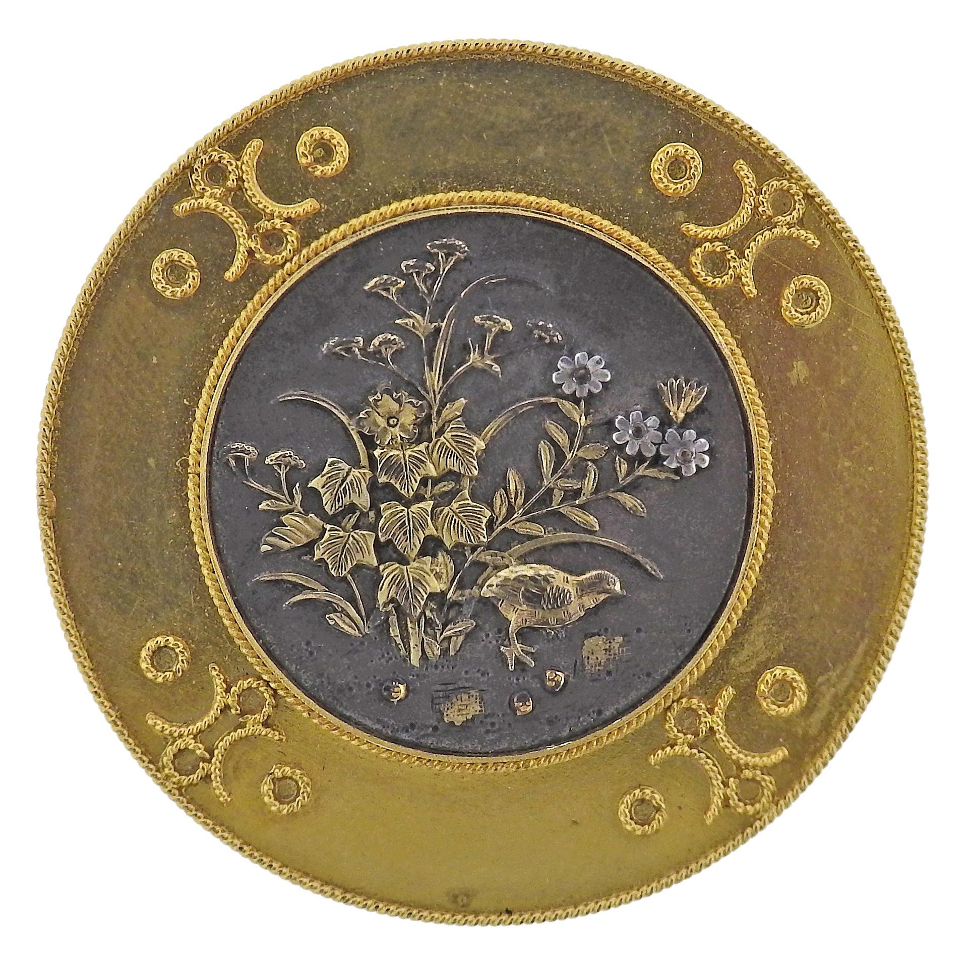 Charming Antique Japanese Shakudo Figural Brooch For Sale at 1stDibs ...