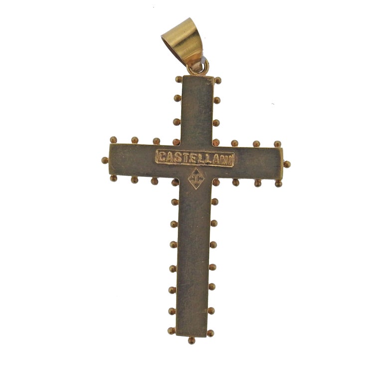 Castellani Gold Granulated Diamond Cross Pendant For Sale at 1stDibs