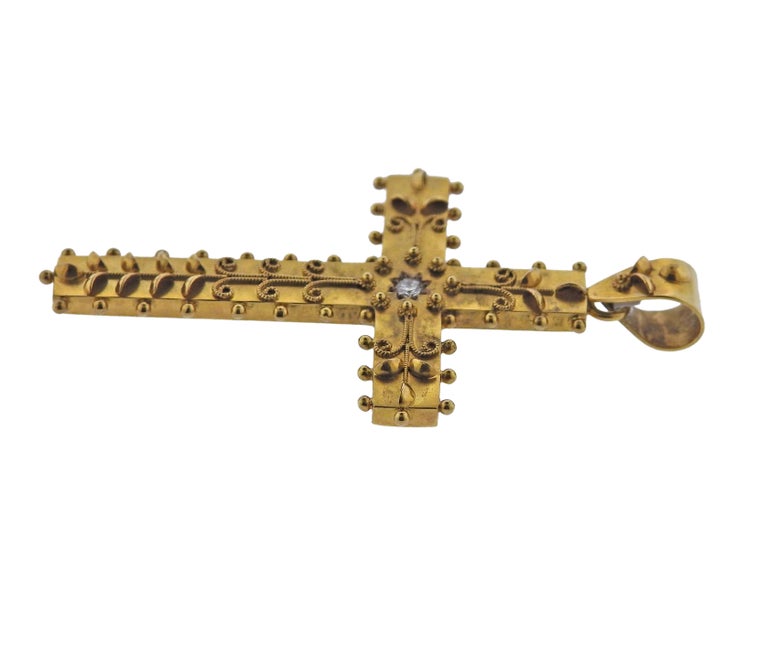 Castellani Gold Granulated Diamond Cross Pendant For Sale at 1stDibs