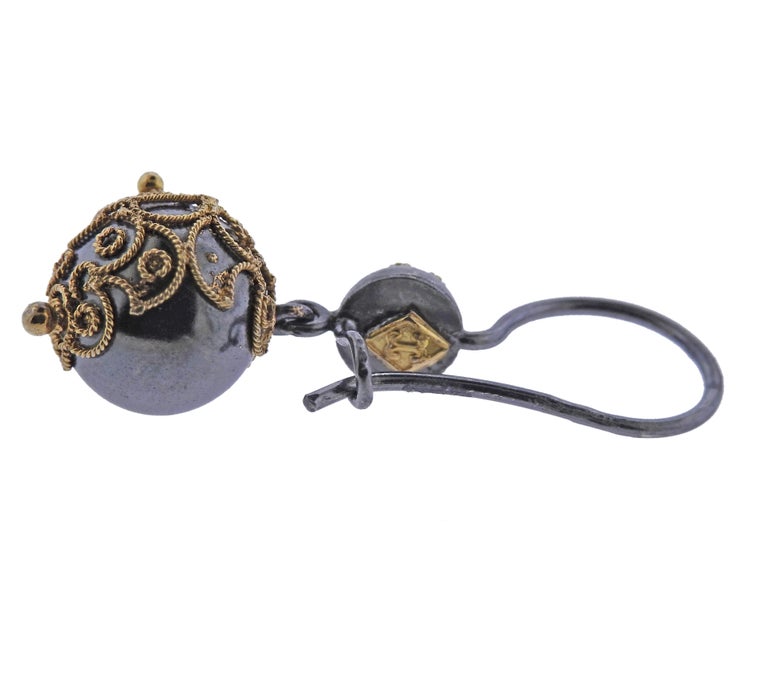Castellani Gold Silver Granulated Filigree Ball Drop Earrings For Sale ...