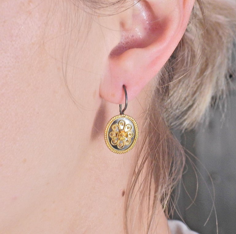 Castellani Gold Silver Granulated Filigree Oval Earrings For Sale at ...