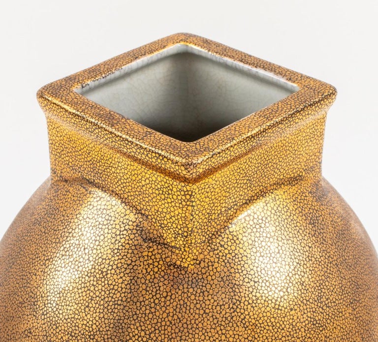 Castilian Metallic Gold Glazed Porcelain Vase For Sale at 1stDibs