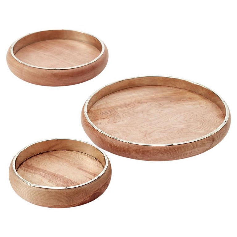 Castor Bowl Set, Natural Wood and Alpaca Silver For Sale at 1stDibs