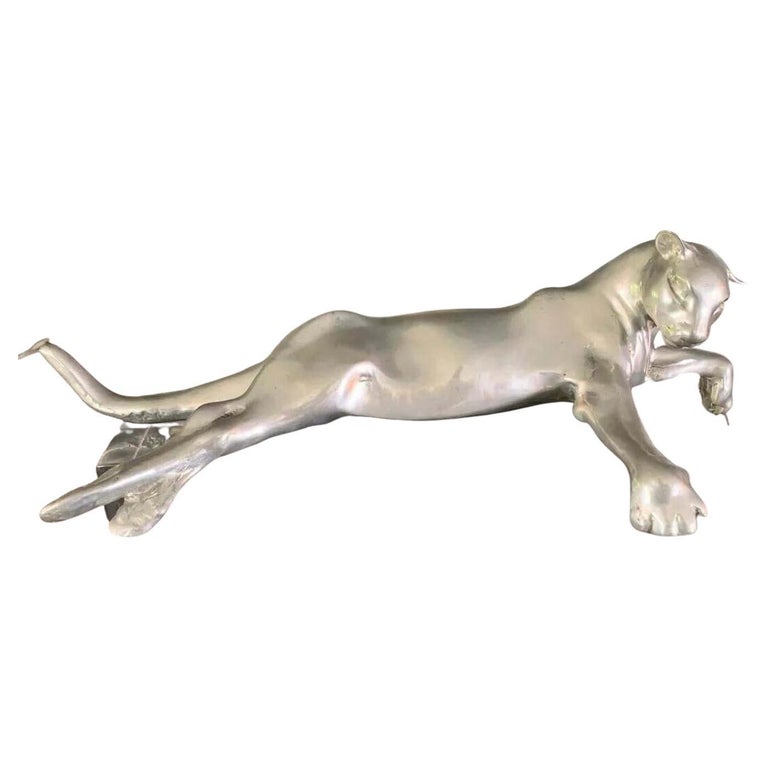 Castor Cooper Pewter Lioness Scupture on Lucite Base For Sale at 1stDibs