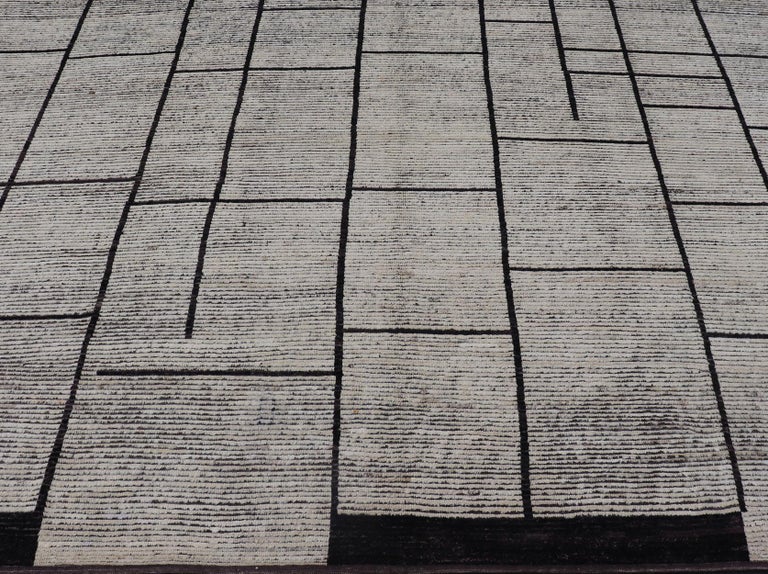 Casual Modern Wool Hand Knotted Black and White Large Scale Modern Rug ...