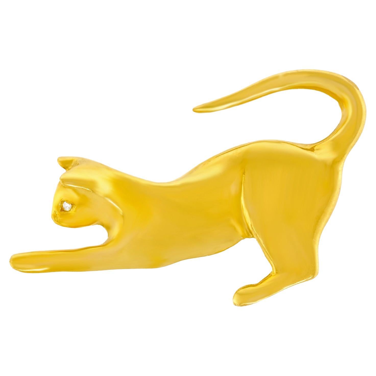 Diamond Gold Cat Brooch at 1stDibs