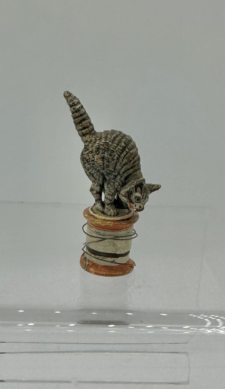 Cat Kitten on Spool of Thread Austrian Vienna Bronze circa 1900 ...