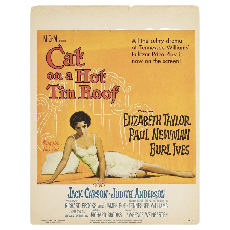 Cat on a Hot Tin Roof 1958 U.S. Window Card Film Poster For Sale at 1stDibs