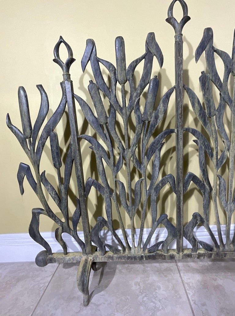 Cat Tail Cast Iron Fireplace Screen For Sale at 1stDibs