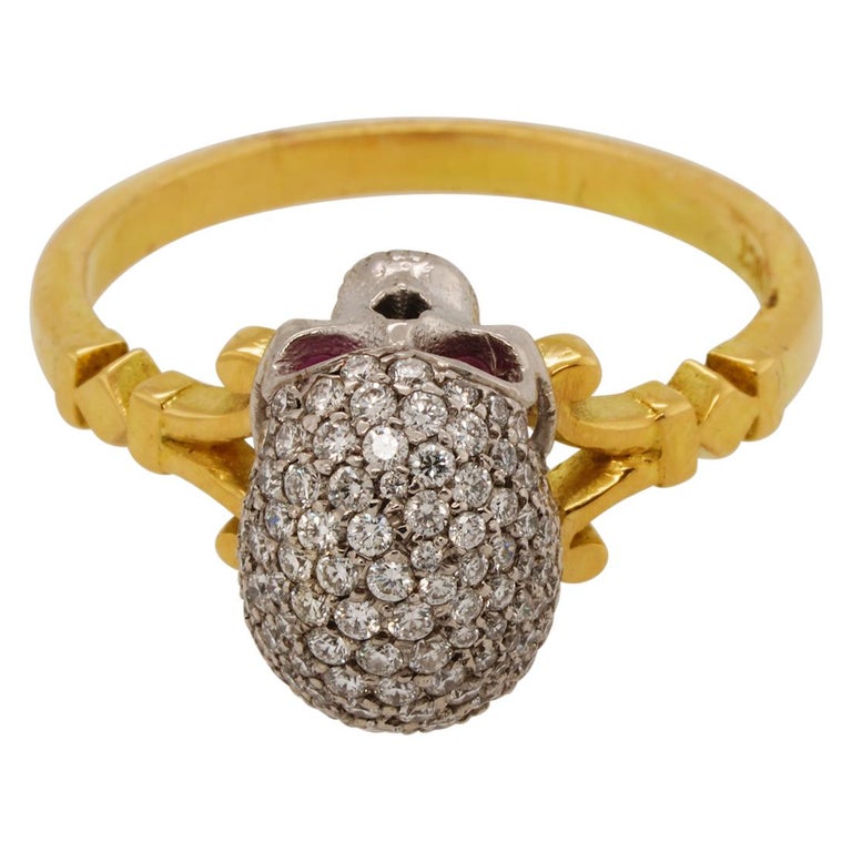 Catacomb Saint Diamond Encrusted Skull Ring in 18kt Gold with Diamonds ...