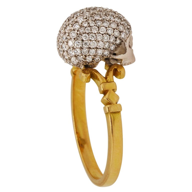 Catacomb Saint Diamond Encrusted Skull Ring in 18kt Gold with Diamonds ...