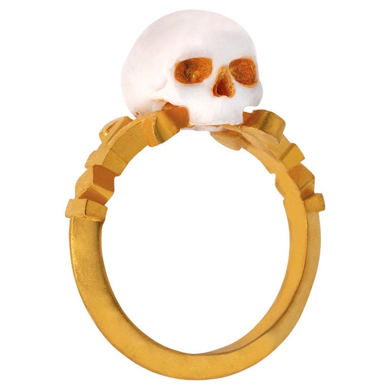Catacomb Saint Skull Ring in 24 Karat Yellow Gold and Enamel For Sale ...