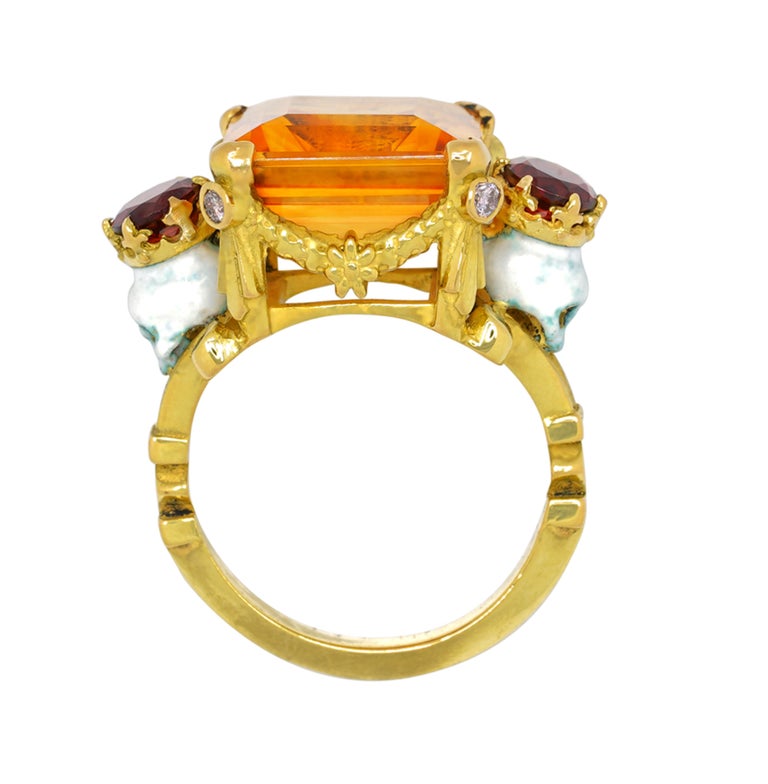 Catacomb Saints Garland Ring in 18 Karat Gold Citrine Garnets and Pink ...