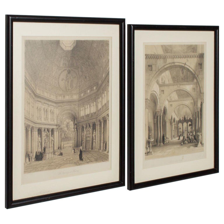 Cathedral Art Italian Architectural Scene Lithograph, Pair For Sale at ...