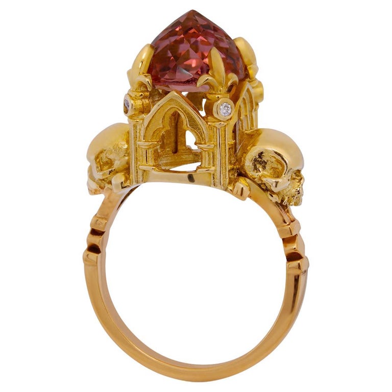 Cathédrale de Strasbourg Ring in 9 Karat Yellow Gold, Pink Tourmaline ...