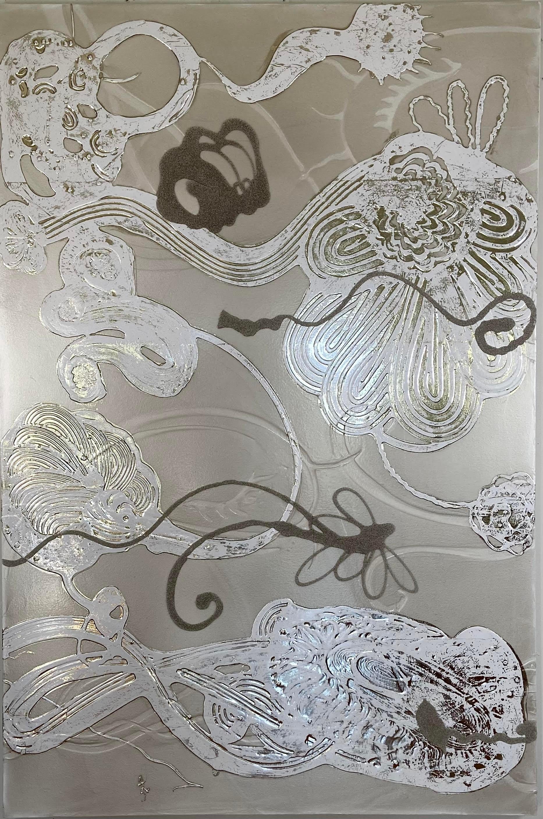 Catherine Howe - Metal leaf painting 'Blue/Gold/Silver Mica Painting ...