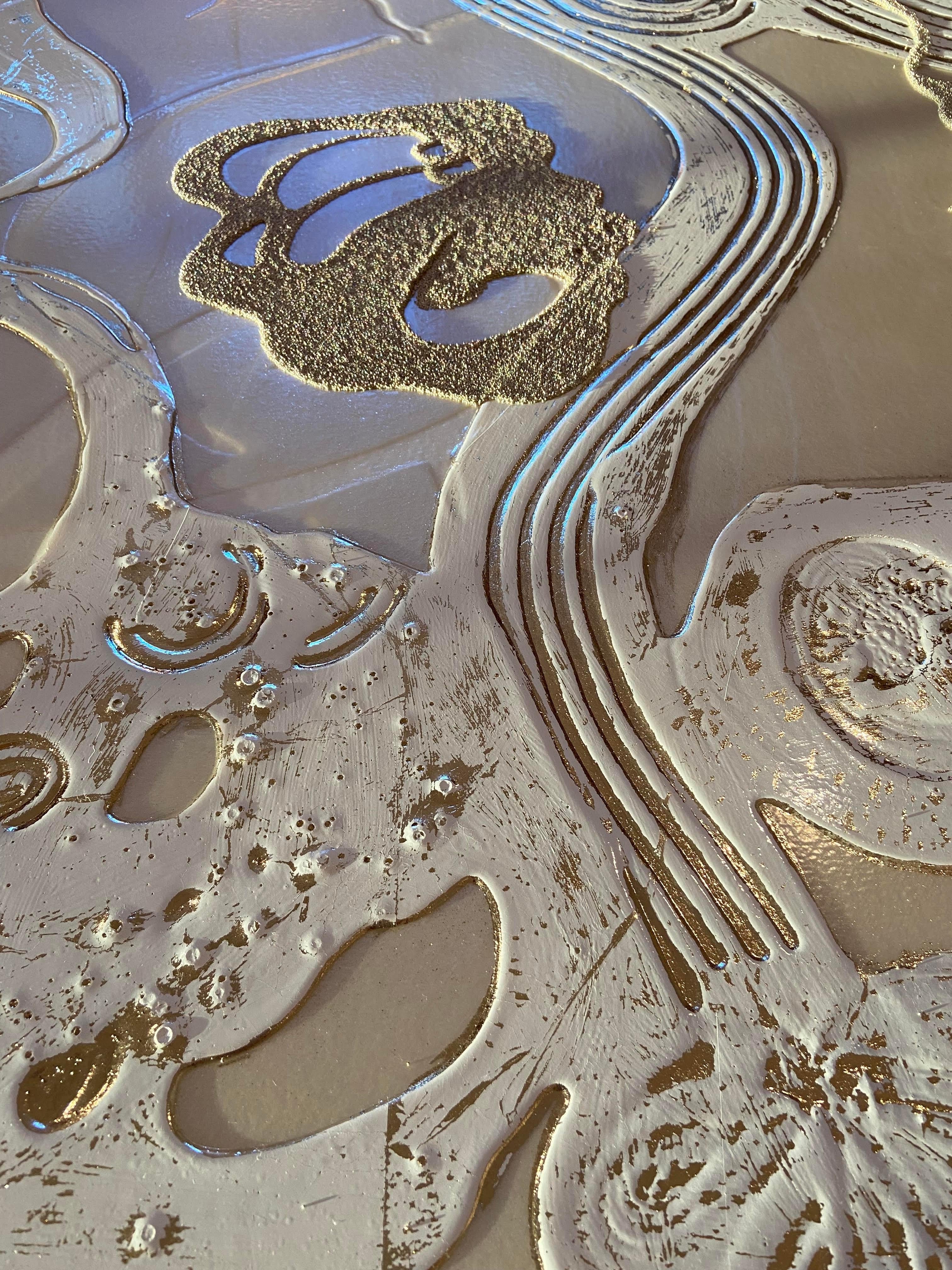 Catherine Howe - Metal leaf painting 'Blue/Gold/Silver Mica Painting ...