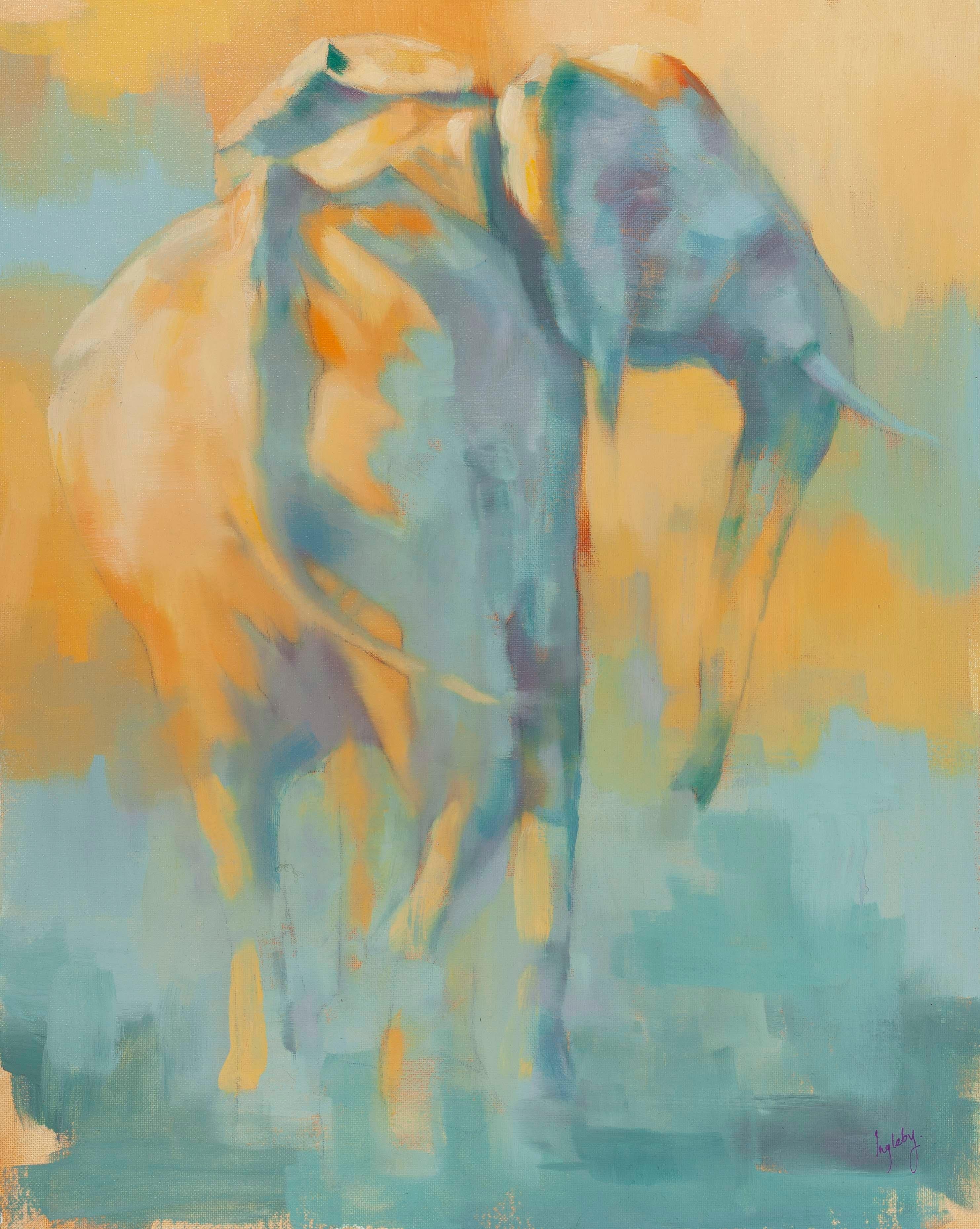 Catherine Ingleby - Dawn Colour Elephant original wildlife portrait ...