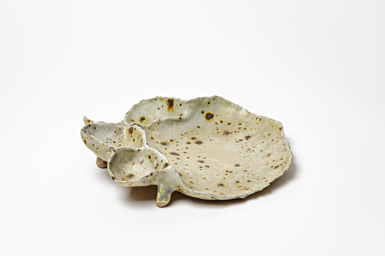 Catherine Mathieu 1970 large grey stoneware ceramic plate or dish or ...